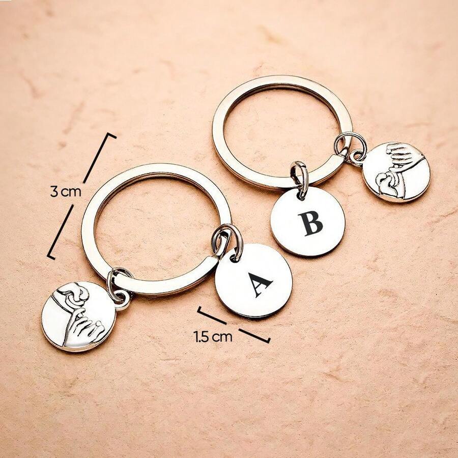 1pc Custom Keychain With Alphabet Name Initial And Promise Gesture ...
