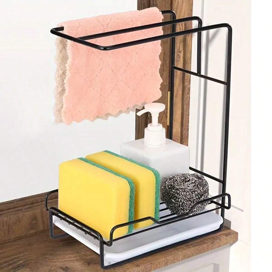 Kitchen Rag Holder, Drilling-Free Storage Organizer, Countertop & Wall ...