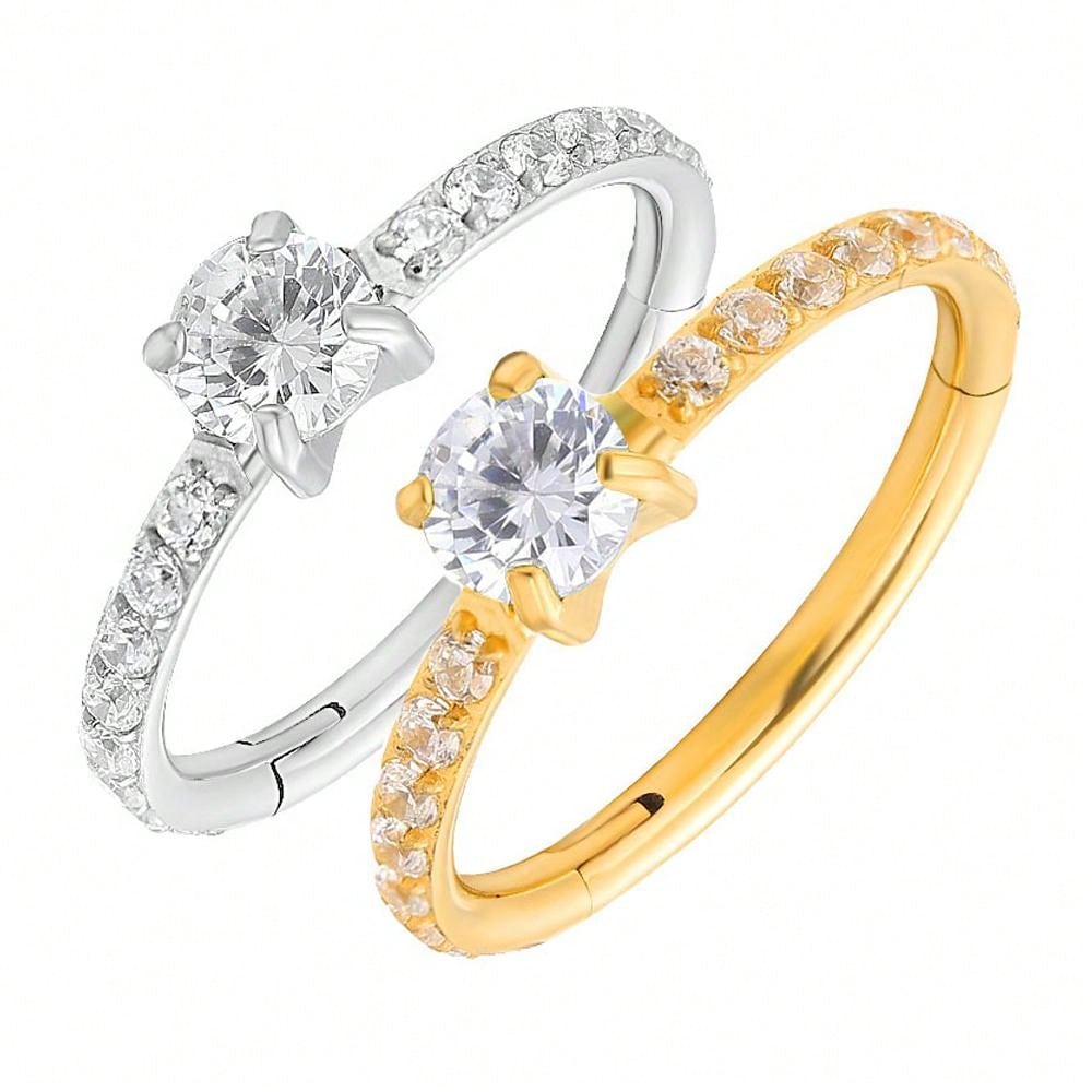 Nose Rings Hoops - 316L Surgical Steel Double Hoop Nose Rings 16G Hinged CZ Conch Piercing ...