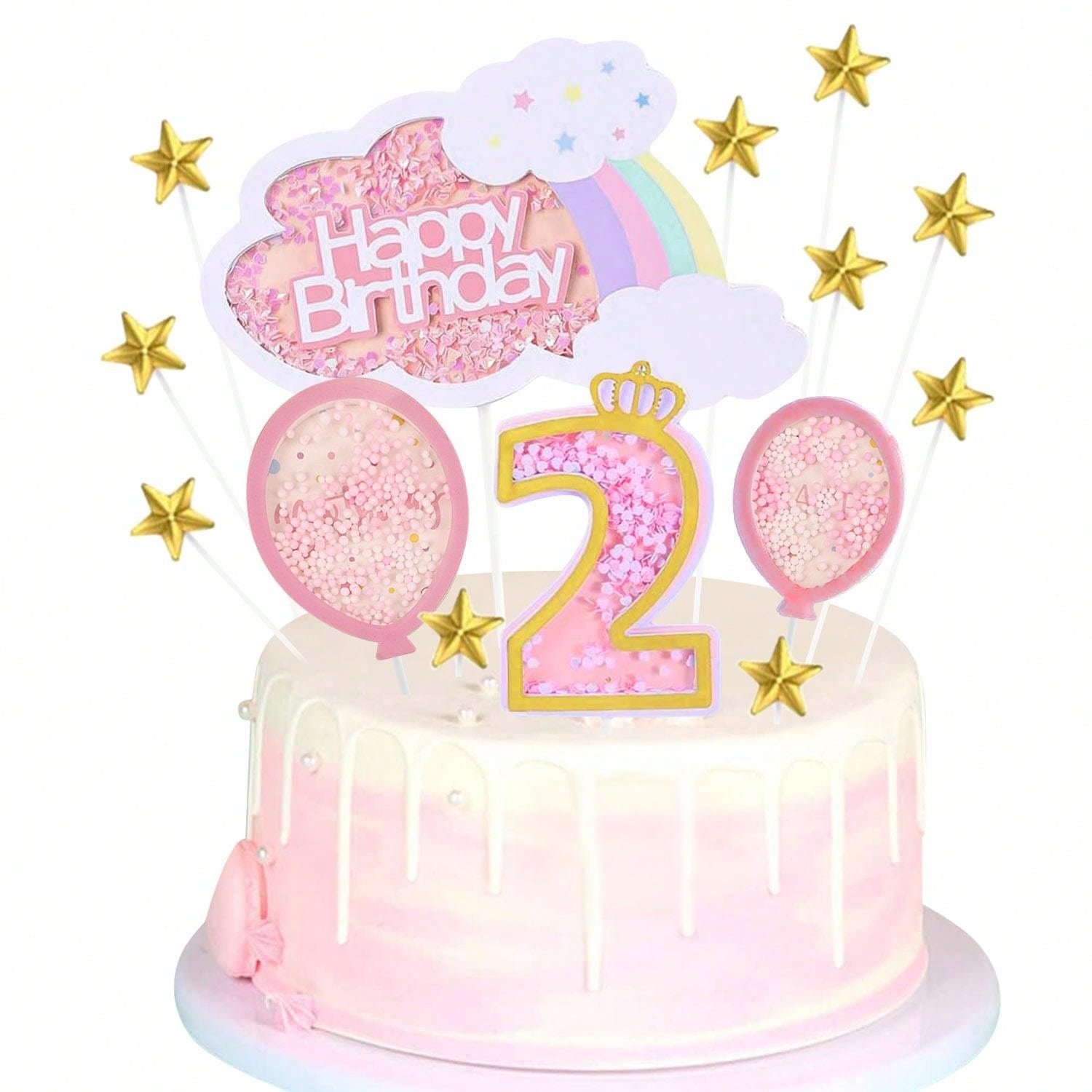 Corona Número 2 Con Globo Aerostático Juego De Decoración De Pastel ...