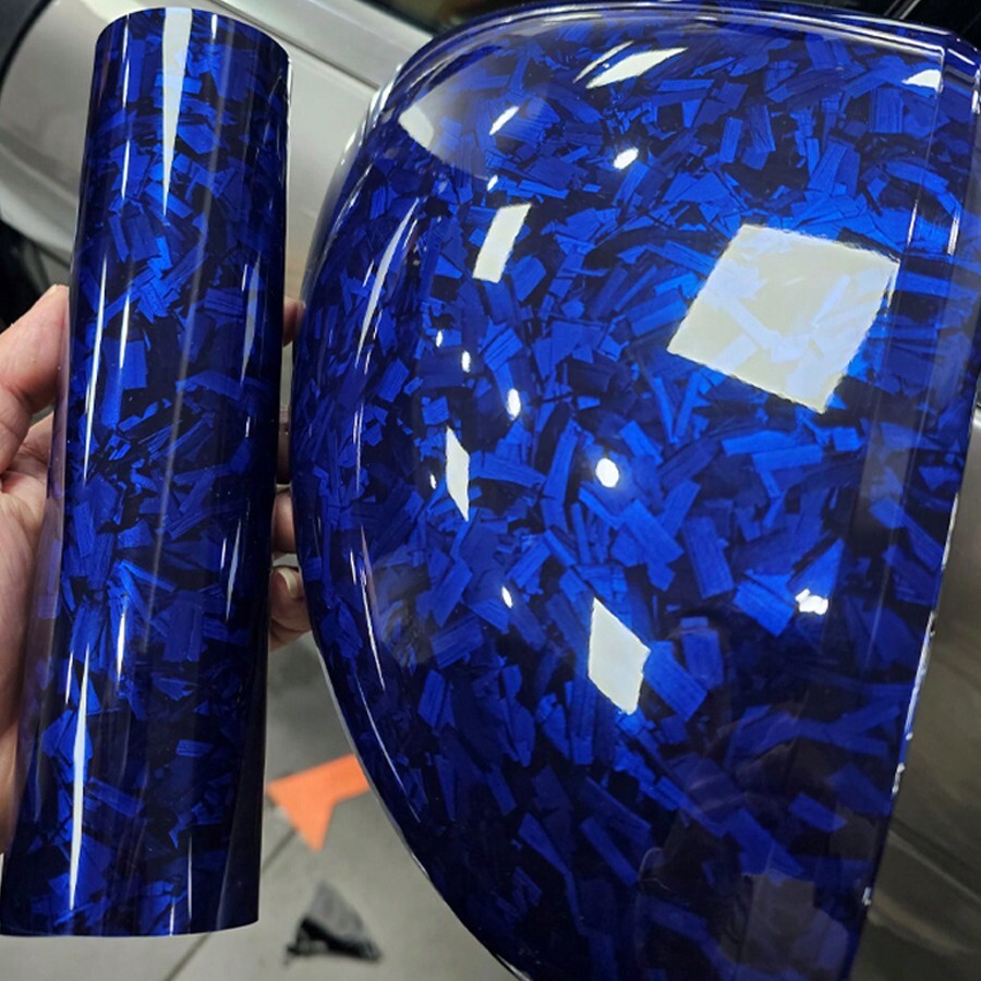 PET Covering Voiture Carrosserie High Glossy Blue Forged Carbon Fiber ...