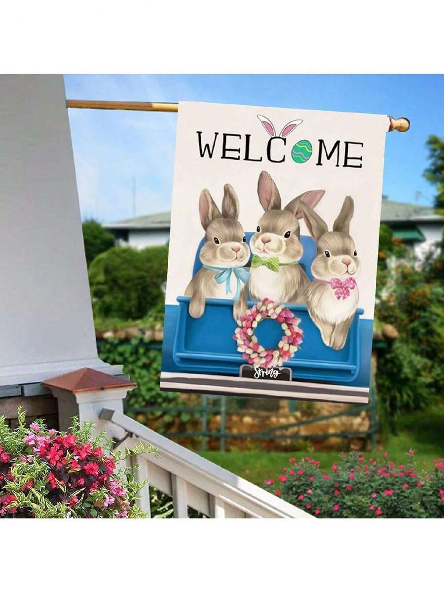 Easter Garden Flag, Welcome Bunny Easter Spring Double Sided Burlap ...