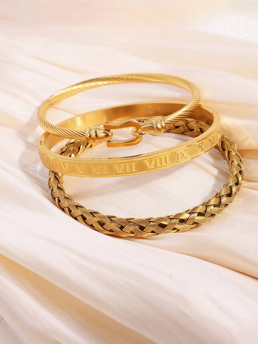 3 Pcs Neutral Stainless Steel Combination Bracelet Combination | SHEIN USA