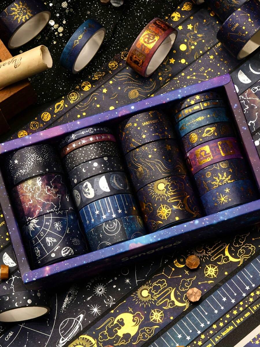 20 Rolls Starry Sky Gold & Silver Art Foil Adhesive Tape Cosmic ...