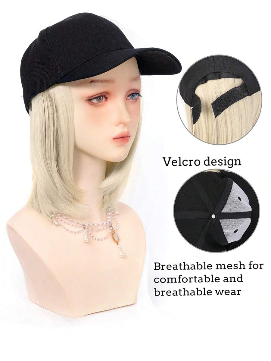 8 Inch Synthetic Baseball Cap Wig Bob Hair Wig Hat With Natural ...