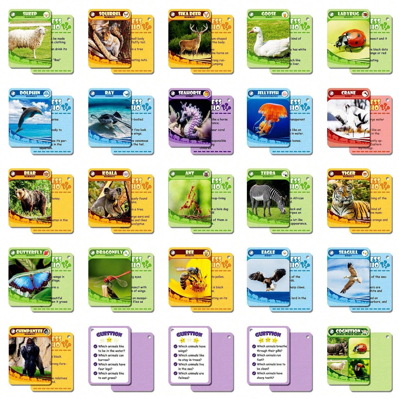 50pcs Realistic And Lovely Animal Cognition Flash Cards For Early ...