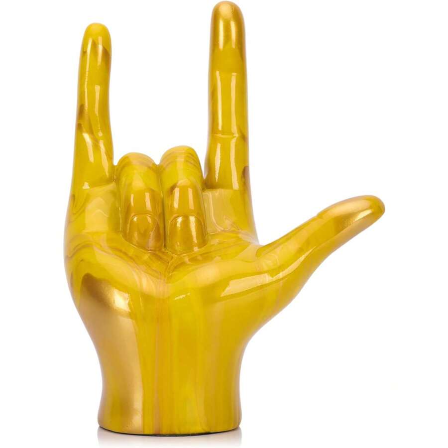 Yellow Hand Gesture Decor Statue, Modern Home Decor Accent Peace Sign ...