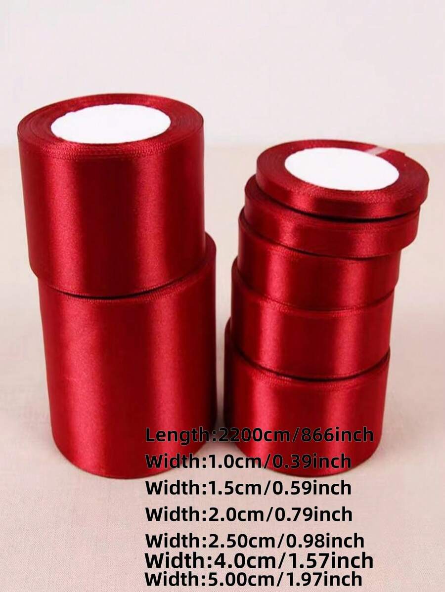 22m/Roll Wine Red Ribbon, 1.0/1.5/2.0/2.5cm * 4.0/5.0cm Width, Ideal ...