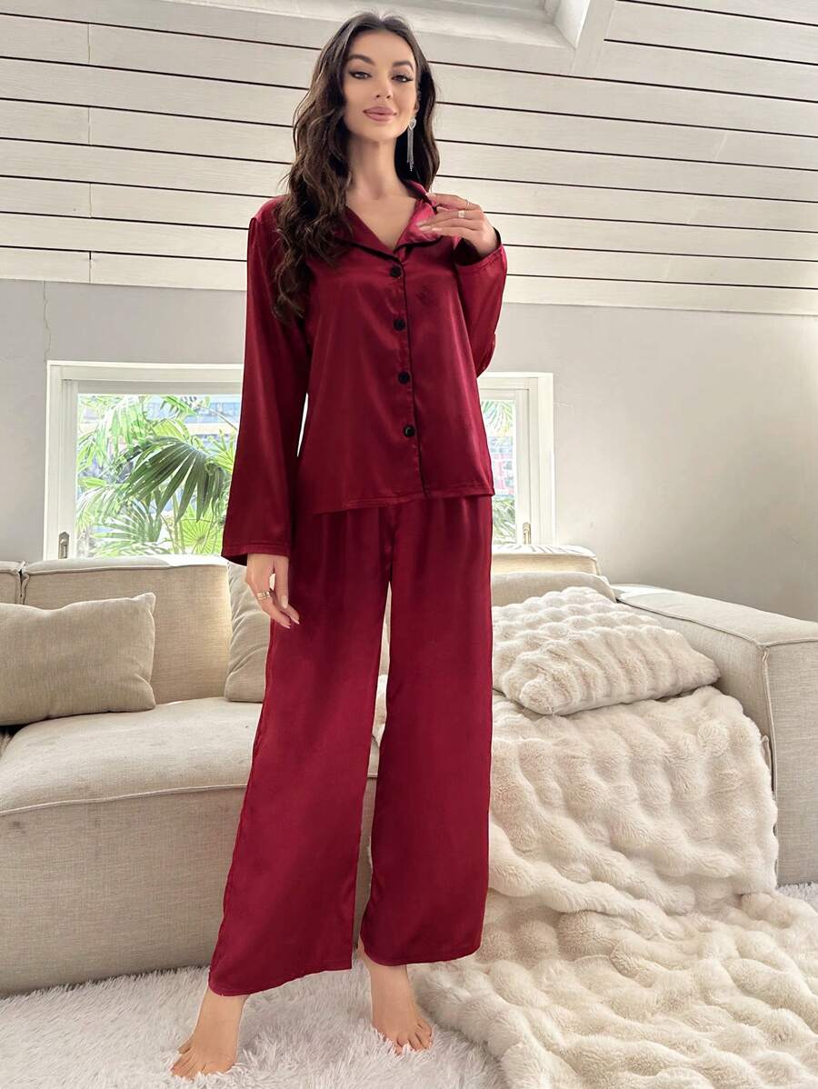 Nina Bonheur Contrast Border Loose Fit Pyjamas Set | SHEIN EUR