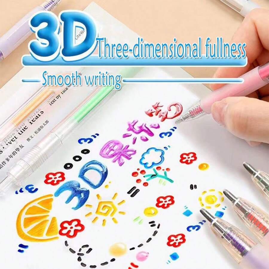 12 Colored Jelly Pens, 3D Three-Dimensional Hand Accounting Pens, 12 ...