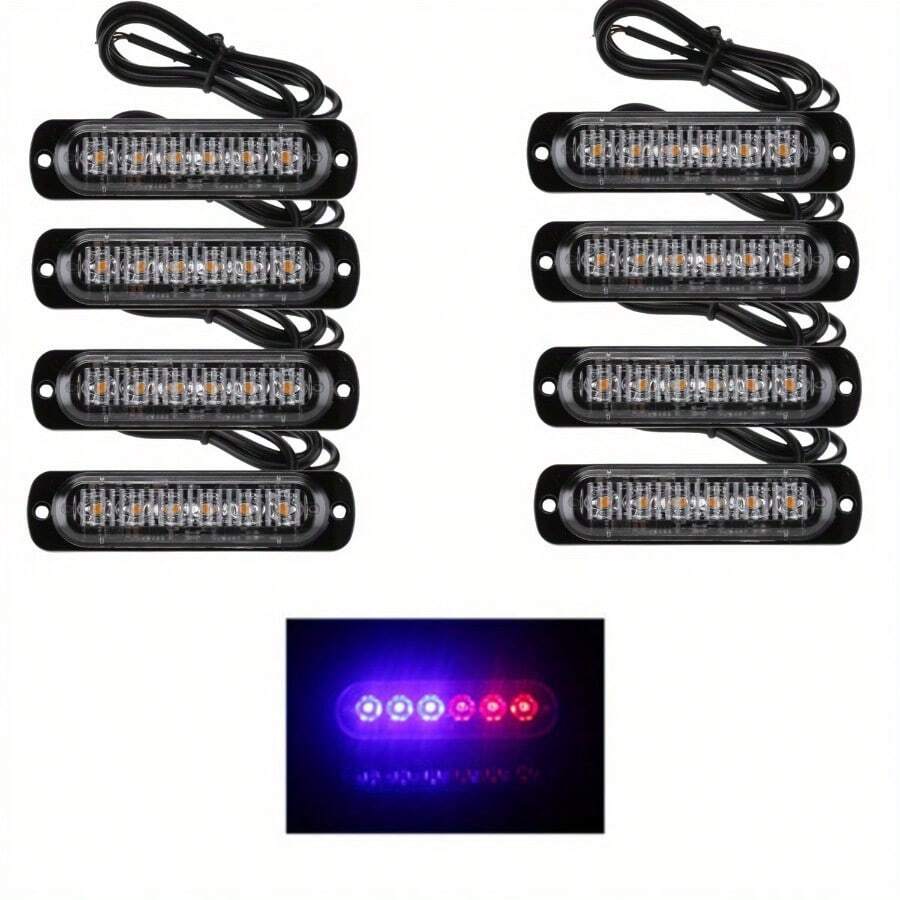 8pcs 6 Strobe LED Hazard Beacon Emergency Flashing Side Marker Light ...