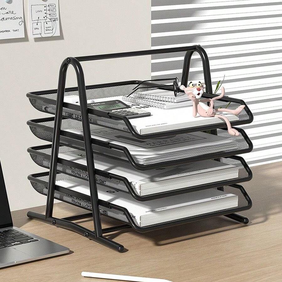 New 4-Layer Desktop Office File Rack, Stackable Book, Stationery ...