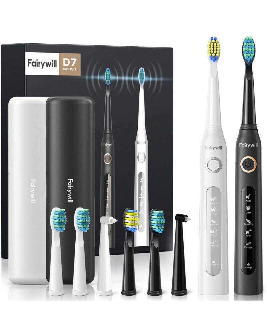 Fairywill Sonic Electric Toothbrushes For Adults, 3 Brush Heads Electric Toothbrush Deep Clean 5 ...