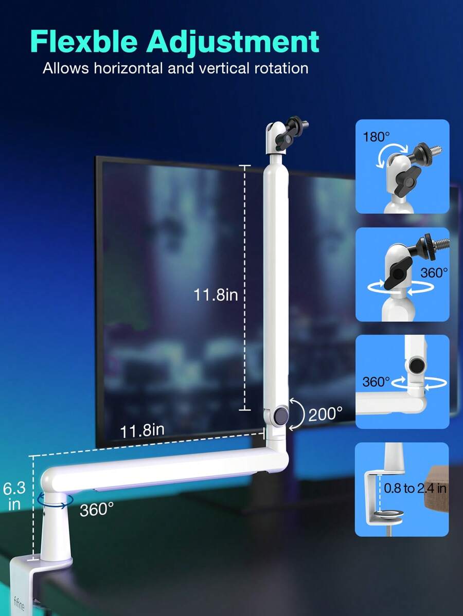 Fifine FIFINE Low Profile Boom Arm Microphone Stand, Adjustable Metal ...