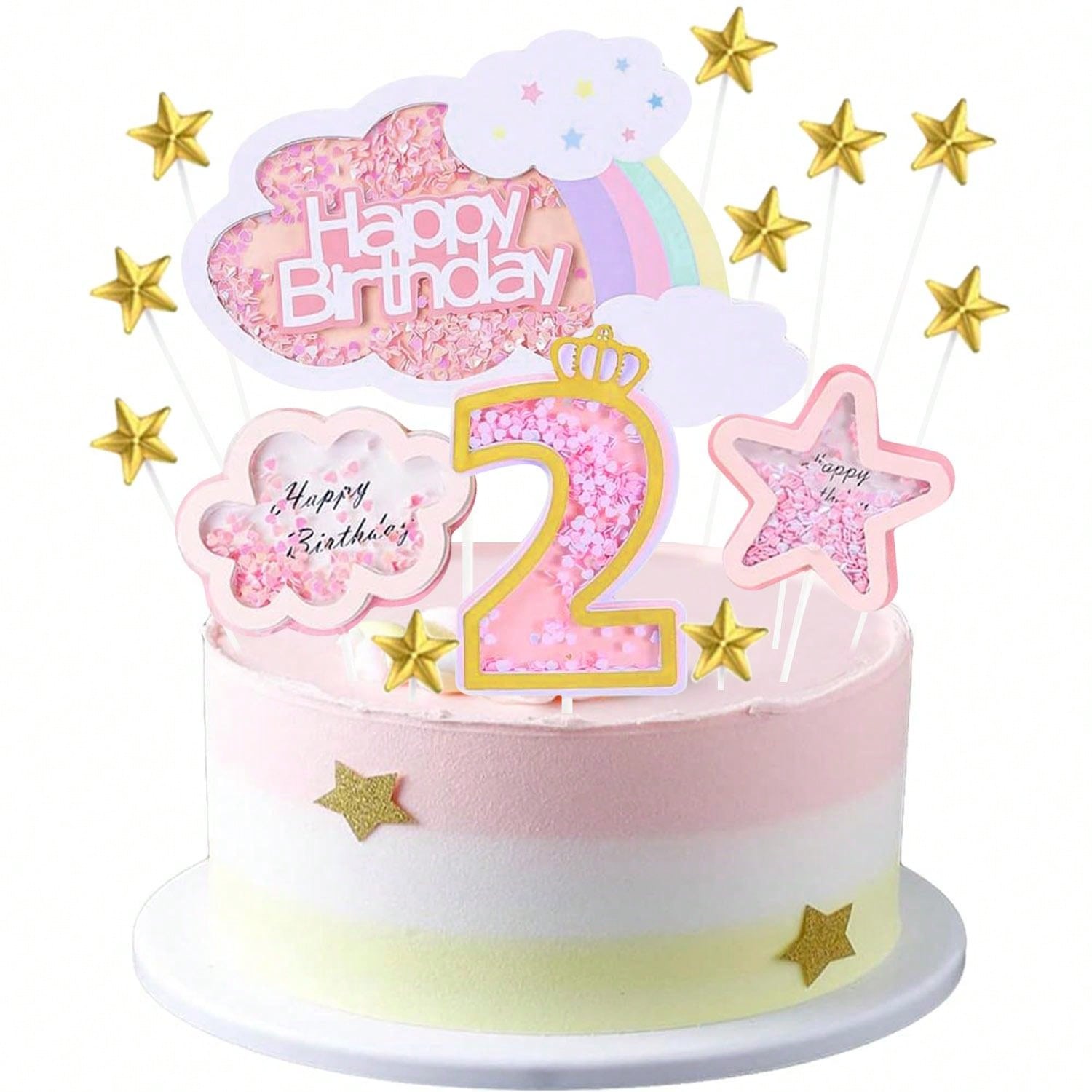 Crown Number 2 Rainbow Pink Five Pointed Star Cloud Birthday Cake ...