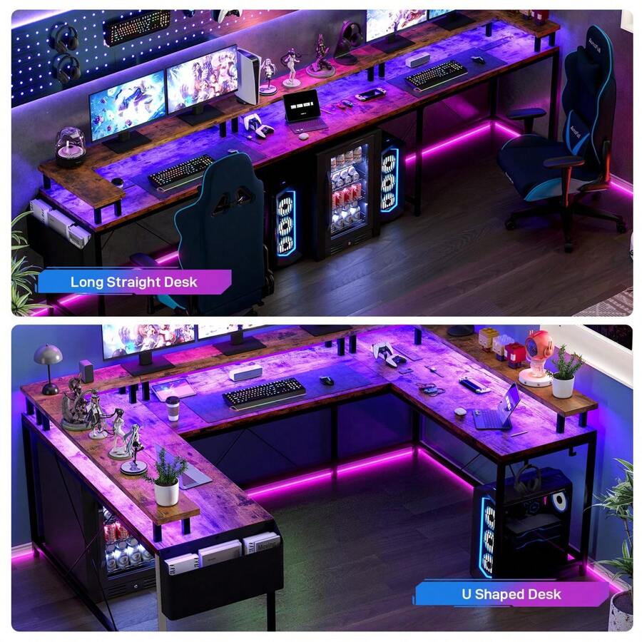U Shaped Desk,Reversible L Shaped Computer Desk With Power Outlets And ...