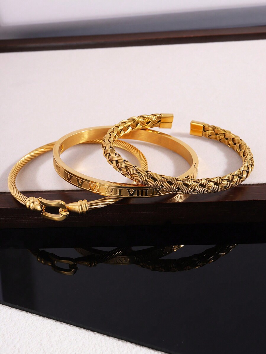 3 Pcs Neutral Stainless Steel Combination Bracelet Combination | SHEIN USA