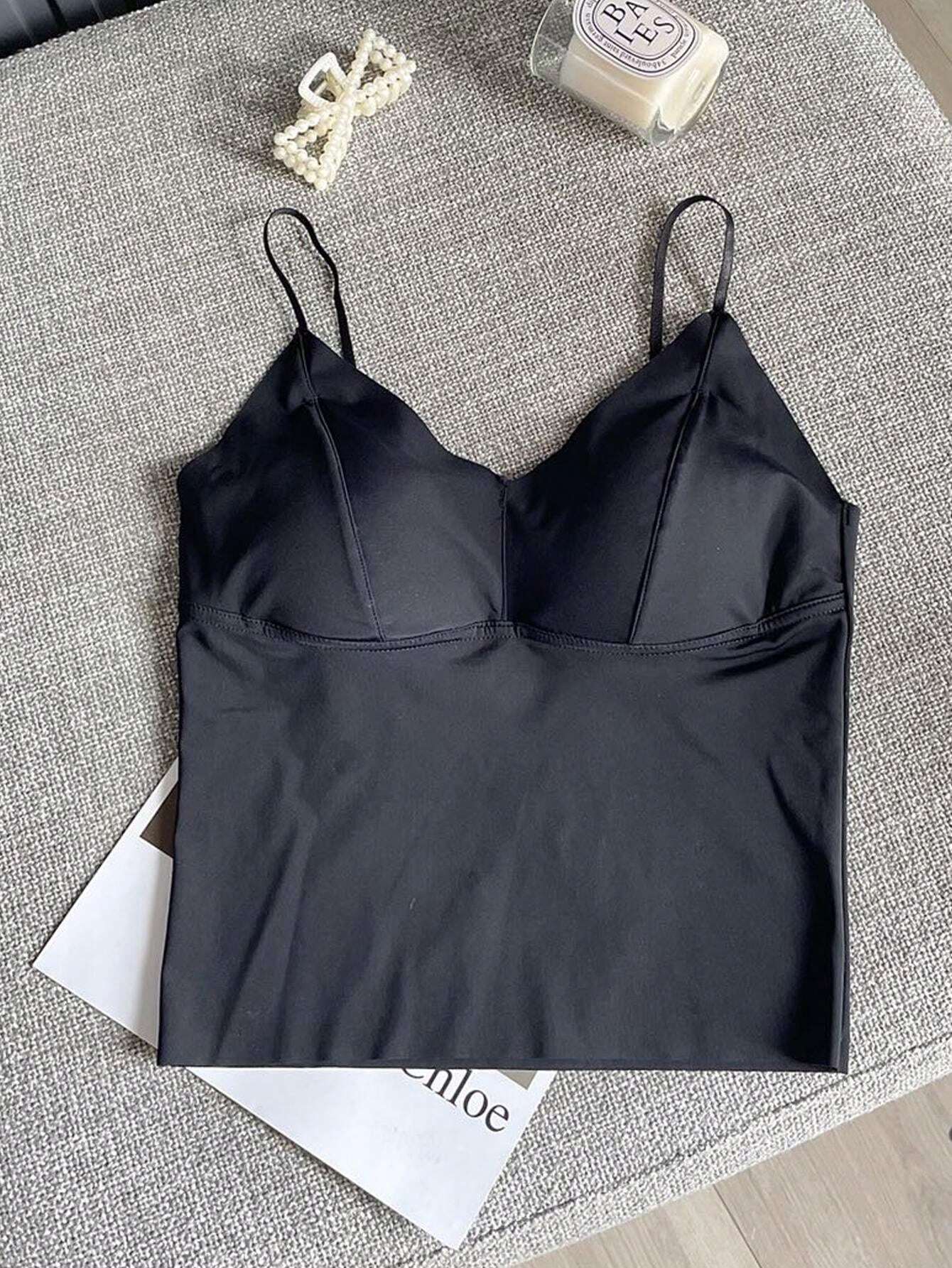 Ice Silk Ribbon Design Padded Sexy One-Piece Camisole Top With Built-In ...