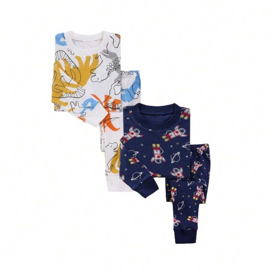 Kids 2 Pack Pajamas Mixed Dinosaurs/Astronauts | SHEIN USA