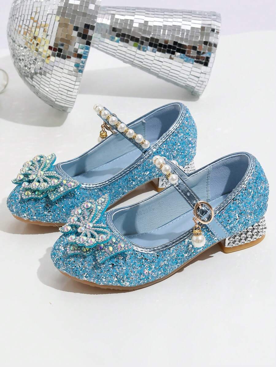 Girls' High Heel Shoes New Princess Crystal Shoes In Silver With Soft ...