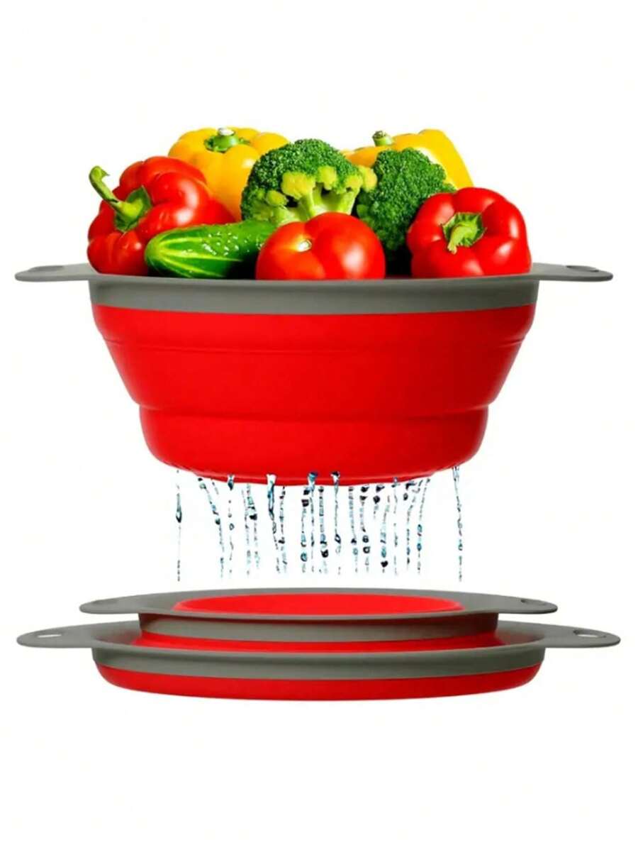 Red Collapsible Colander Foldable Round Strainer And Colander ...