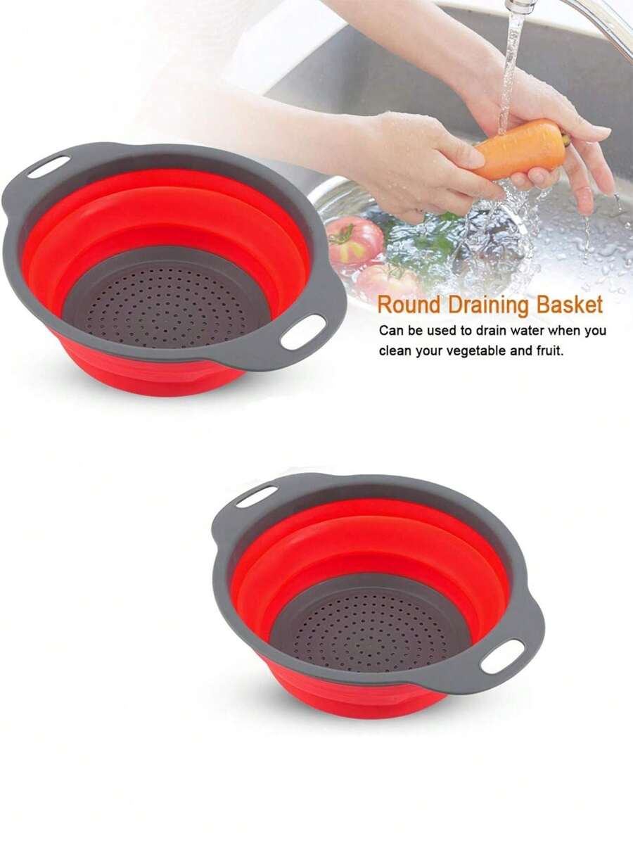 Red Collapsible Colander Foldable Round Strainer And Colander ...
