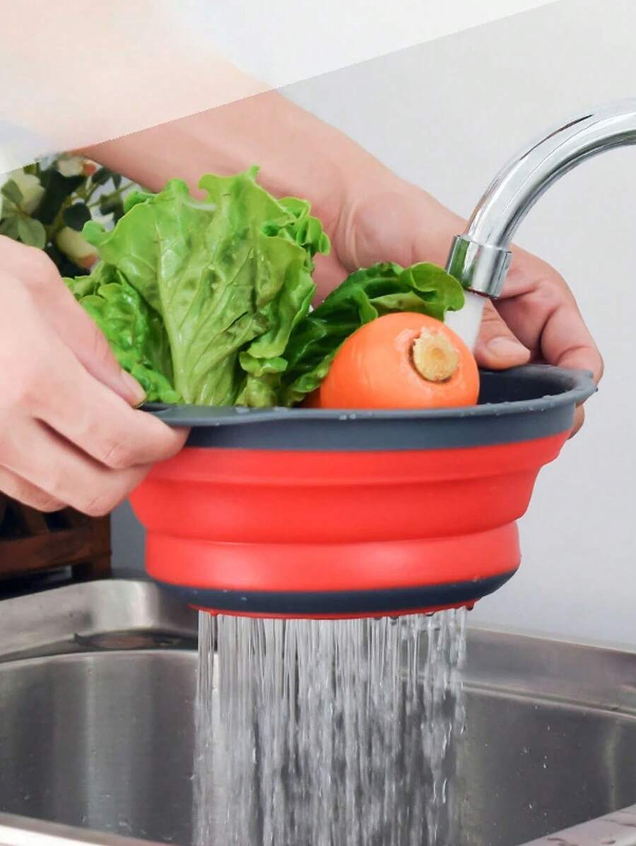 Red Collapsible Colander Foldable Round Strainer And Colander ...