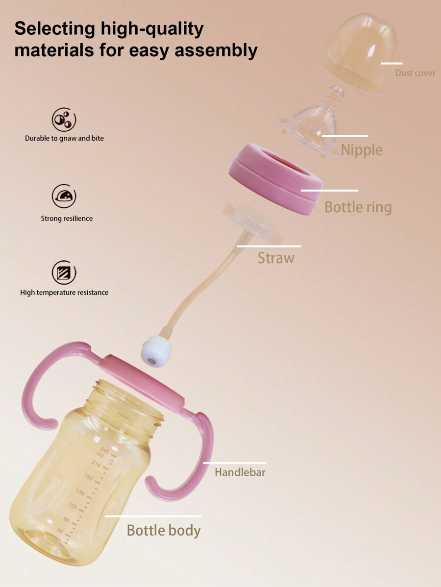 1pc 240ml Large Capacity Silicone Straw Type Drinking Cup With Weighted Straw Design For Easy ...