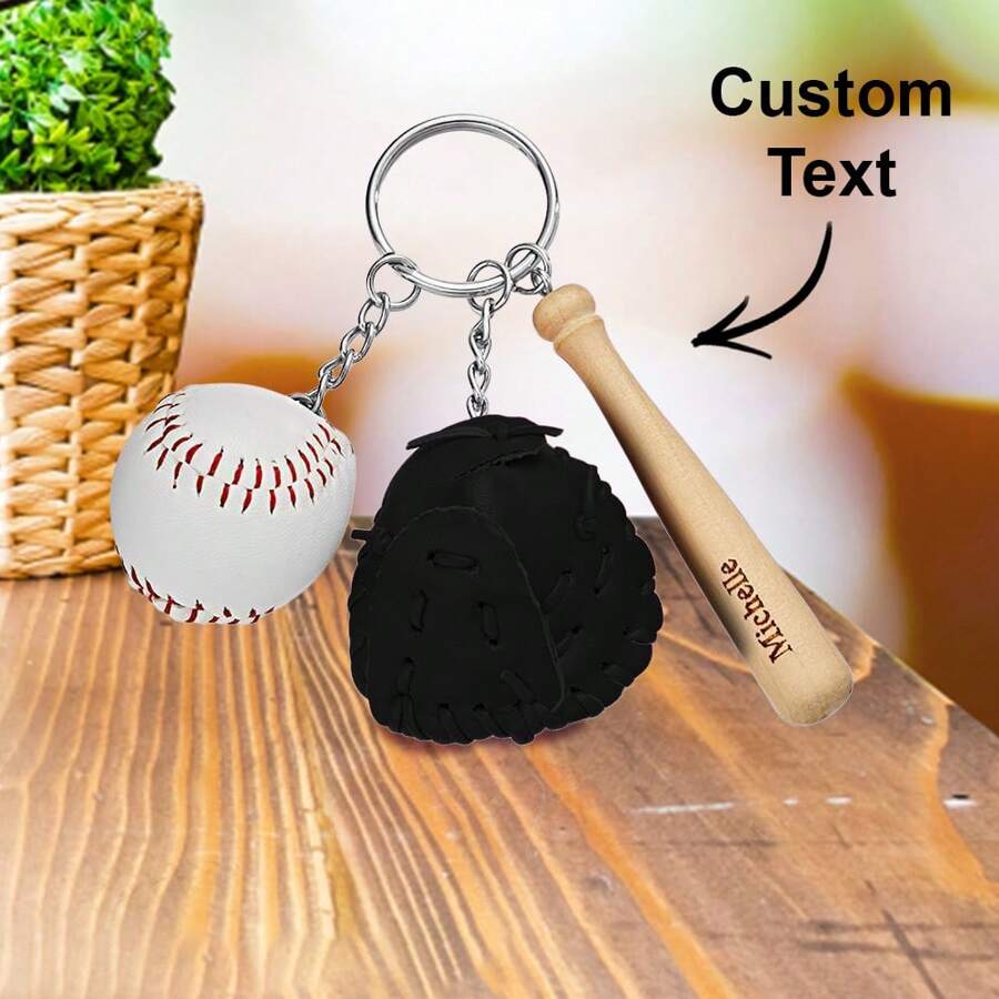 1pc Custom Wooden Baseball Bat Keychain Personalized Baseball Keychain ...