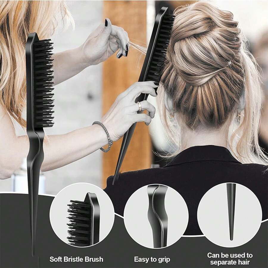 3 Pcs Slick Back Hair Brush Set With Edge Brush, Bristle Brush, Rat ...