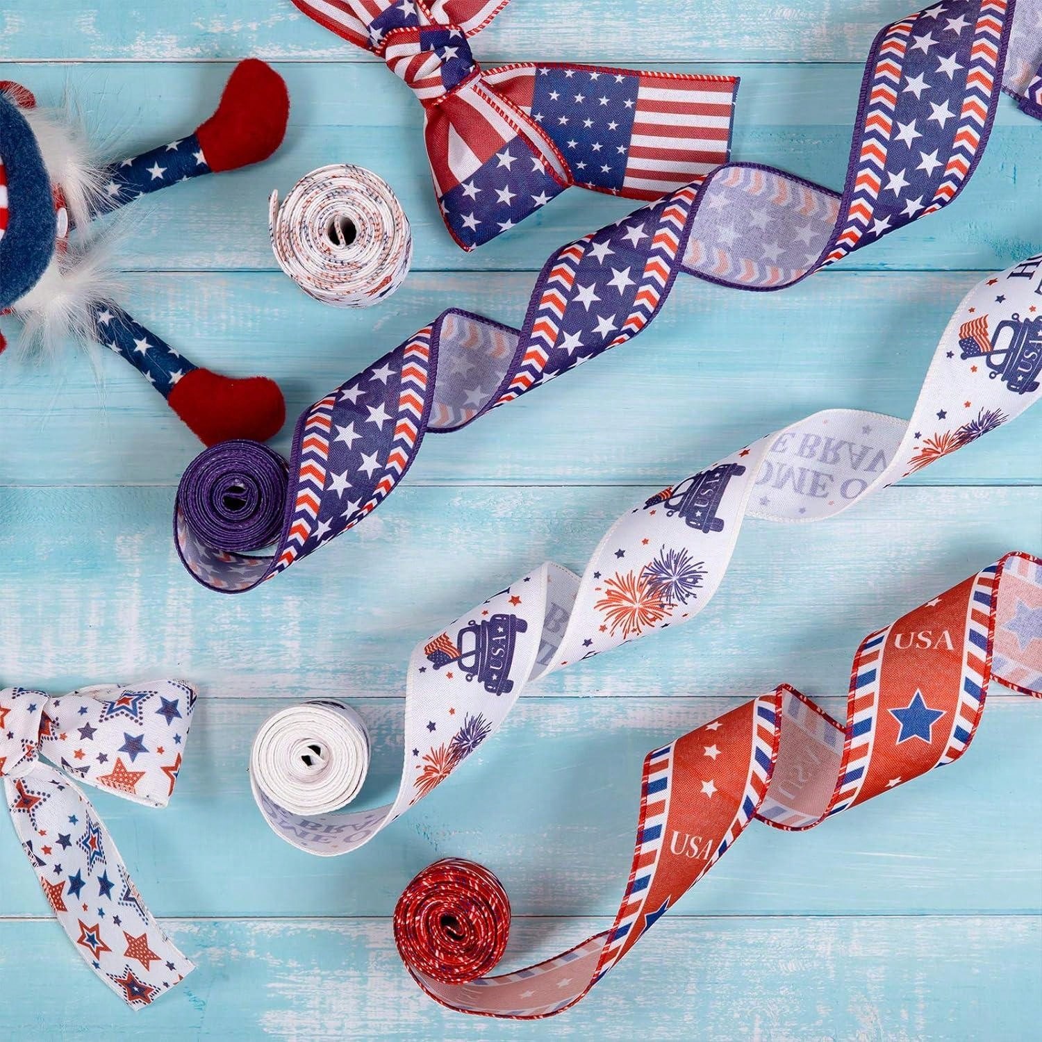 5 Patriottisch Lint 4 Juli Sterren en strepen jute Met beugel Rand Lint ...