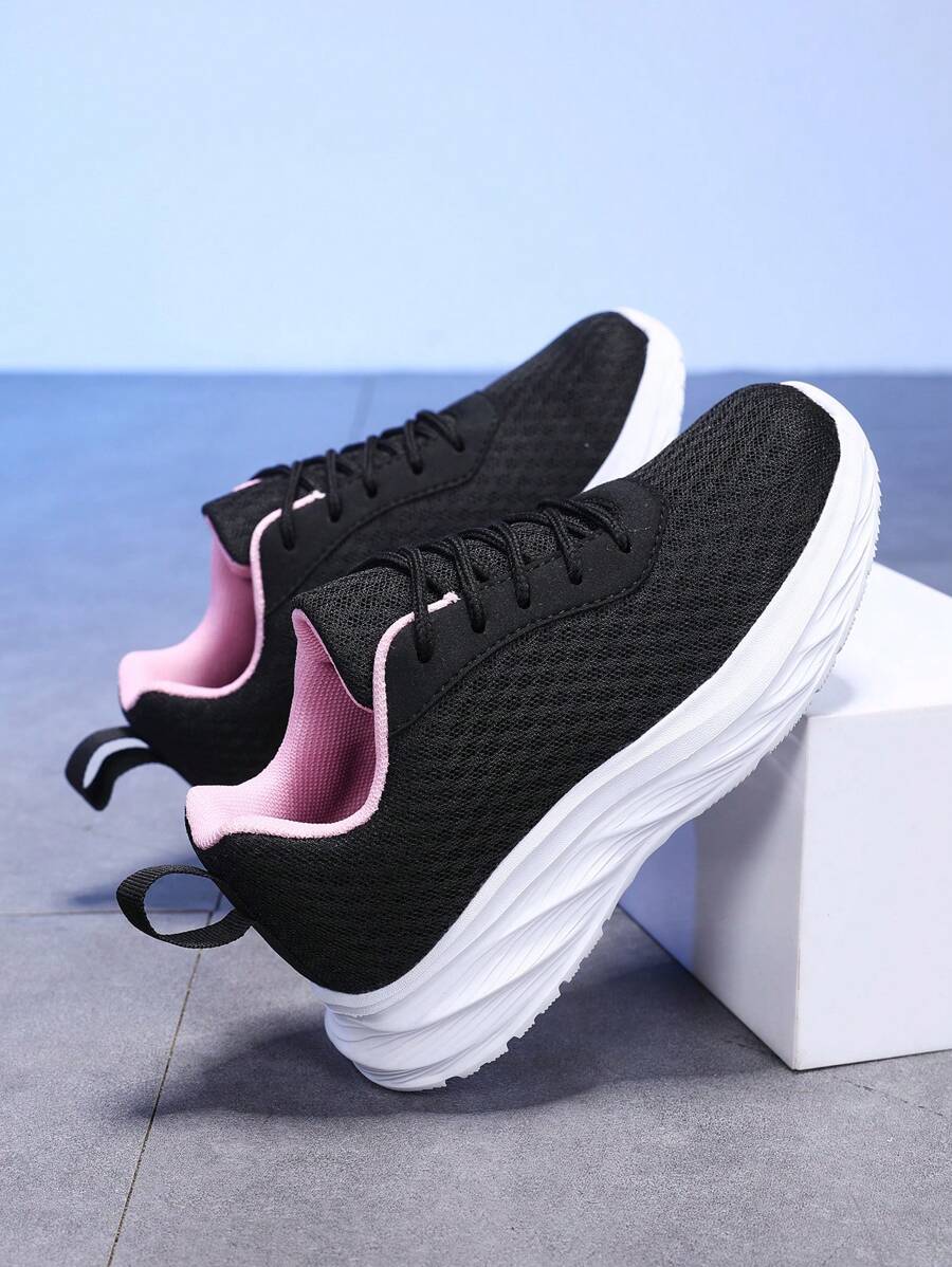 Girls' Breathable Mesh Sports Shoes With Lace-Up Closure, Non-Slip ...