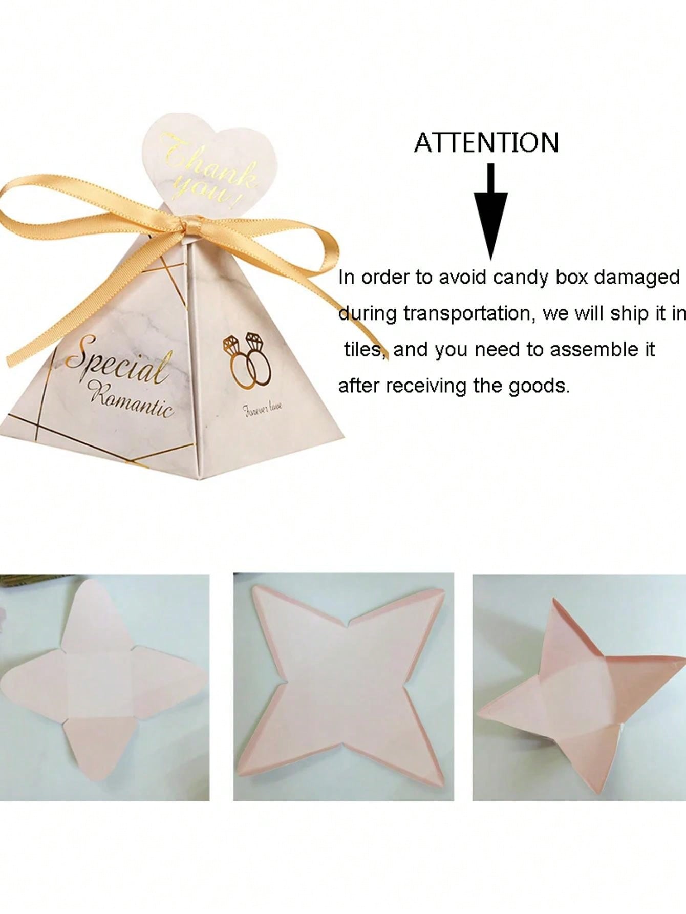 10pcs/Set Gold Foil Triangle Pyramid Marble Candy Snacks Boxes, Heart ...