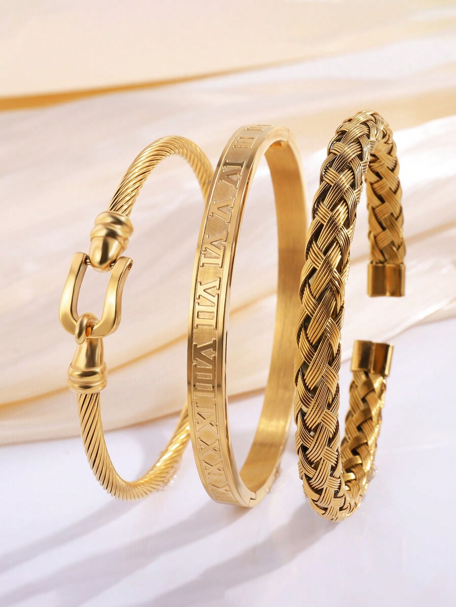 3 Pcs Neutral Stainless Steel Combination Bracelet Combination | SHEIN USA