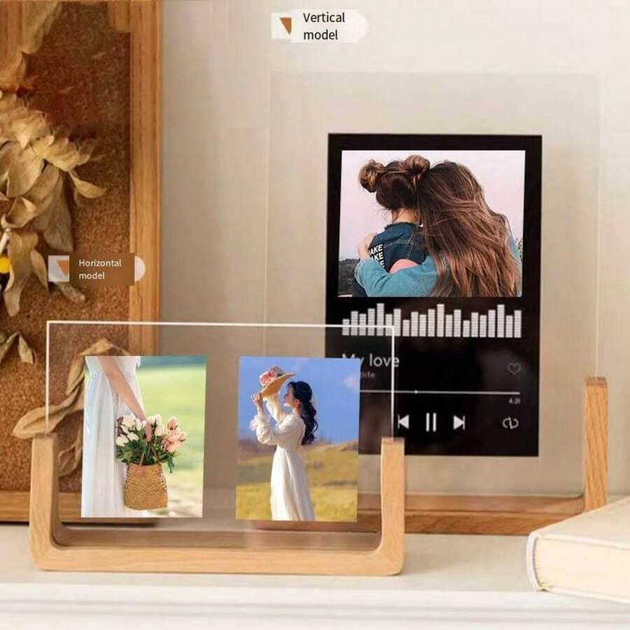 Acrylic Photo Frame With Wooden U-Shaped Base, 7-8 Inch Picture Display ...