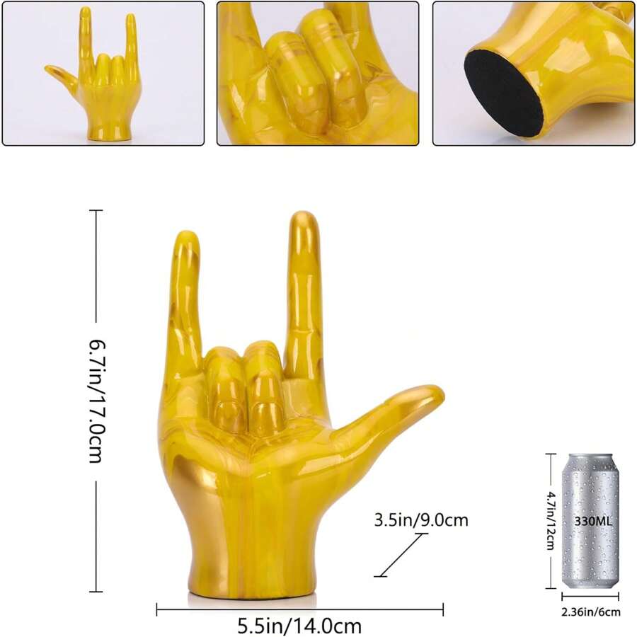Yellow Hand Gesture Decor Statue, Modern Home Decor Accent Peace Sign ...