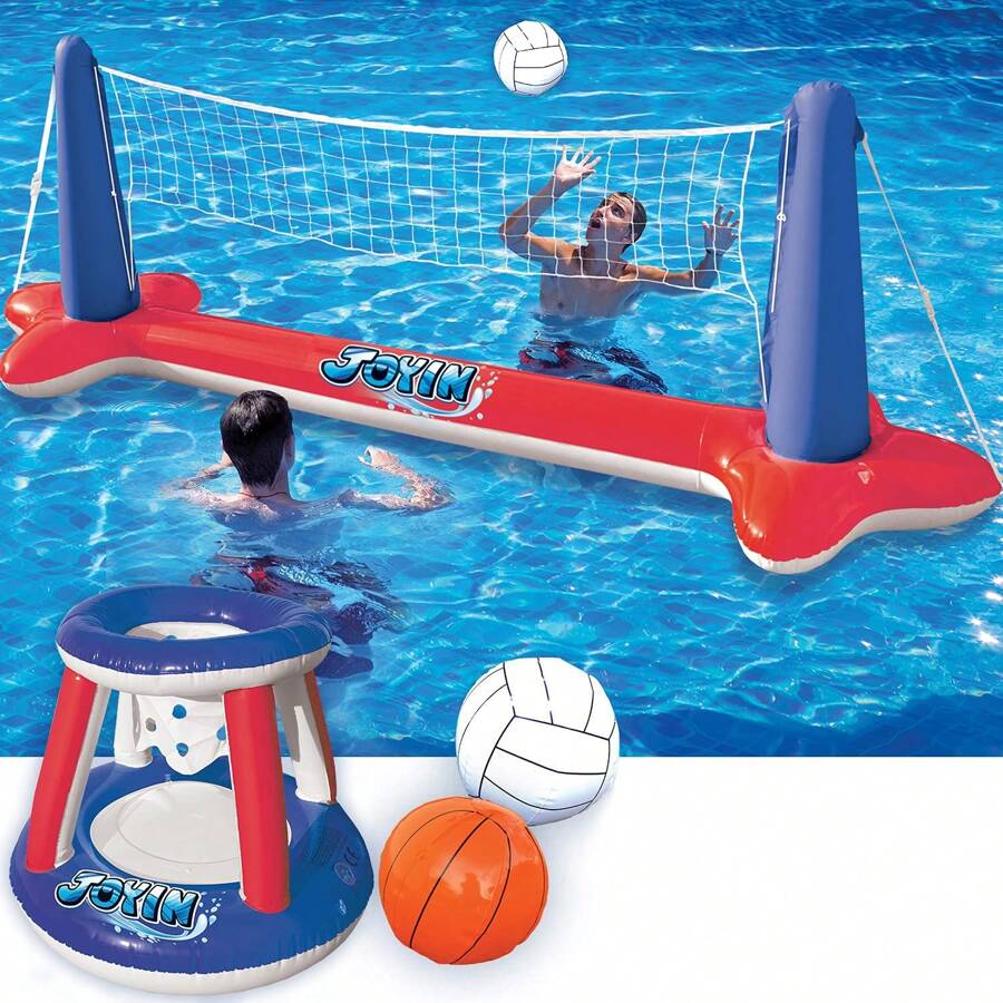 Syncfun Inflatable Pool Float Set Volleyball Net & Basketball Hoops ...