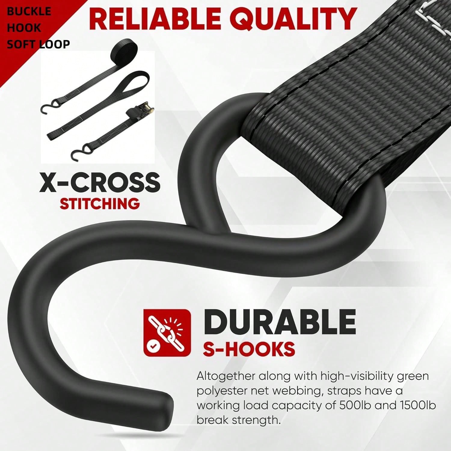 1pc Ratchet Strap, 15ft Tie Down Strap, 1650lb Break Strength, Soft ...