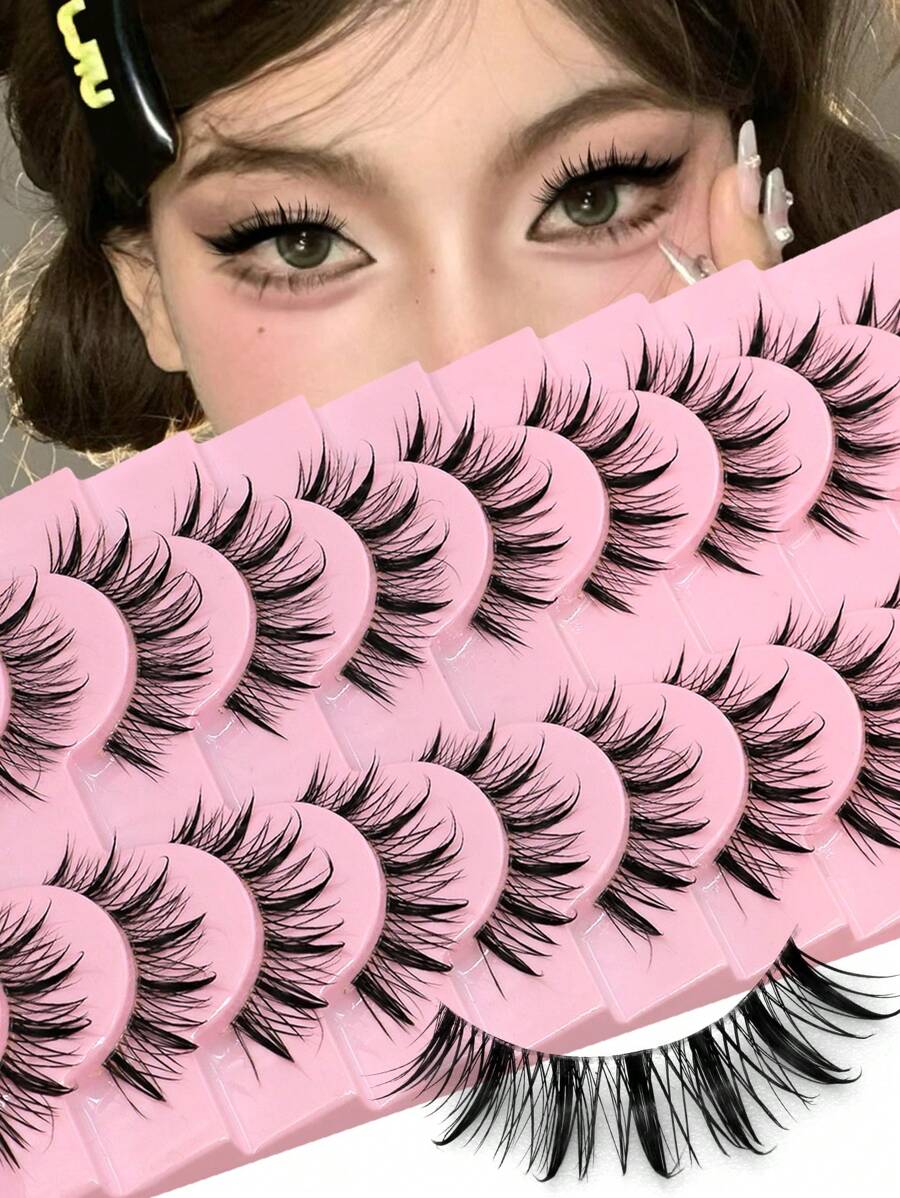 10 Pairs Wet Manga Lashes Clear Band False Eyelashes Anime Lashes ...