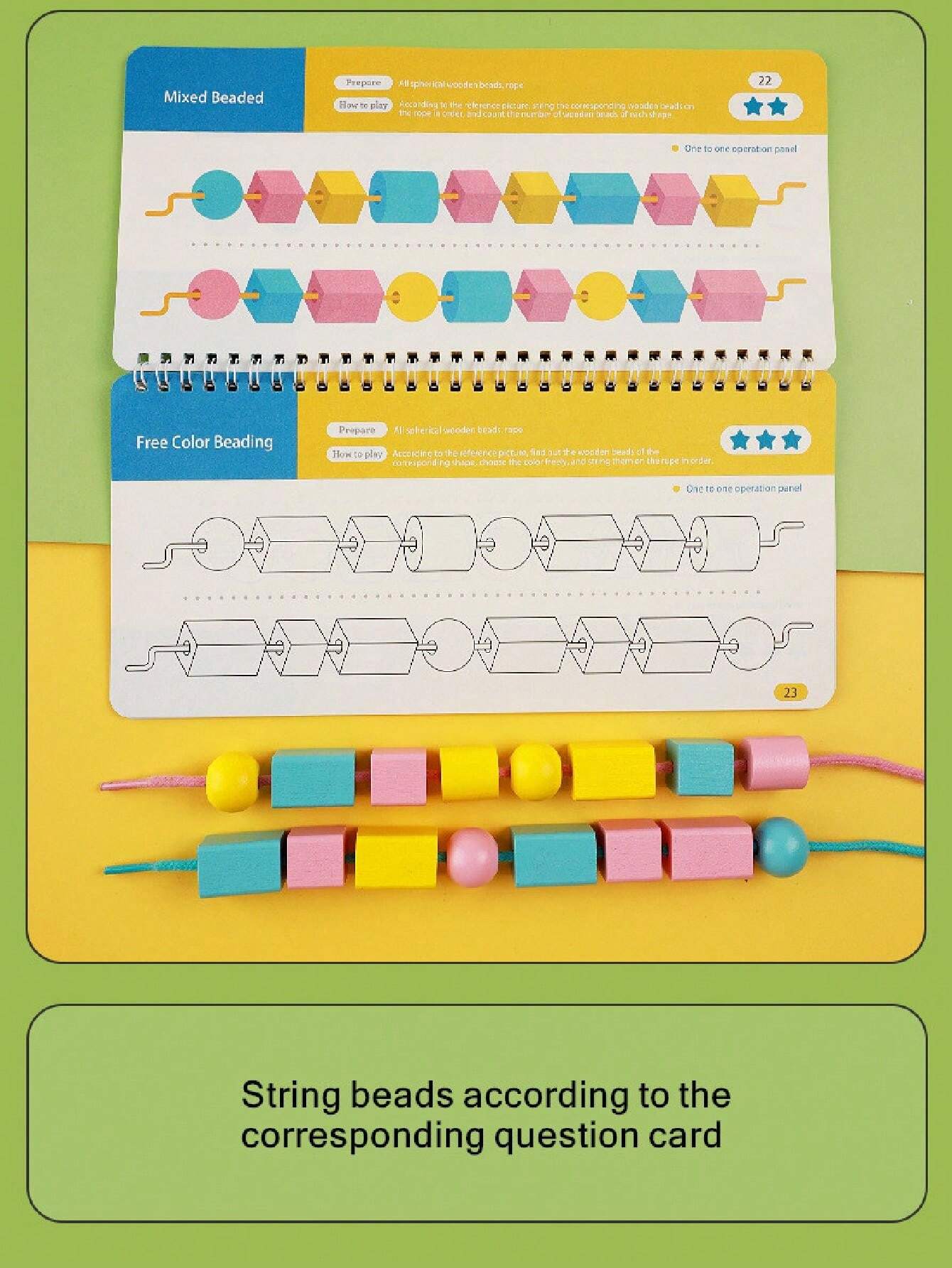 Children's Wooden Bead Stringing Toy With Lacing Cord, Montessori ...