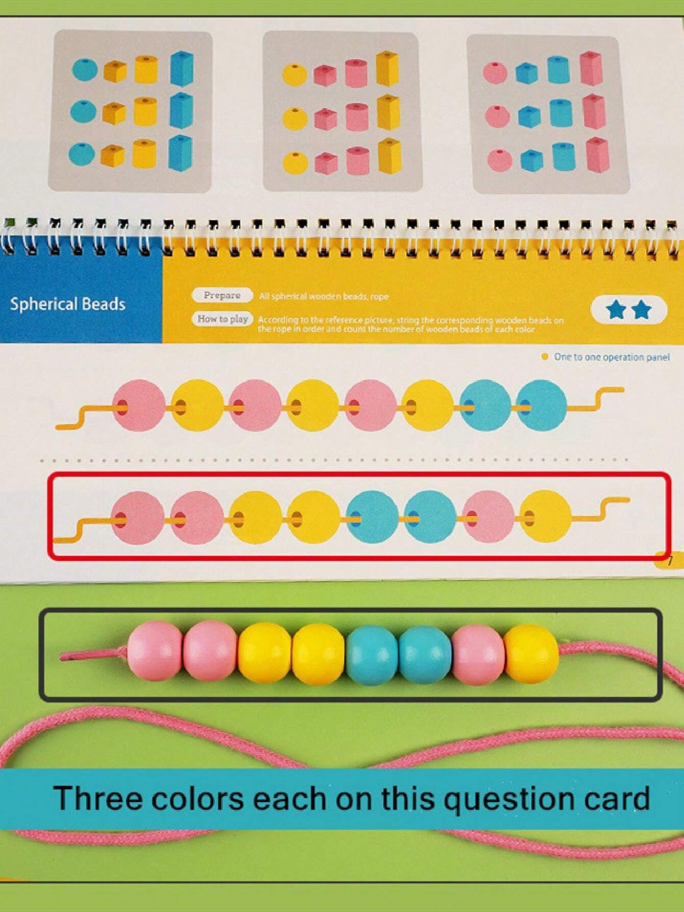 Children's Wooden Bead Stringing Toy With Lacing Cord, Montessori ...