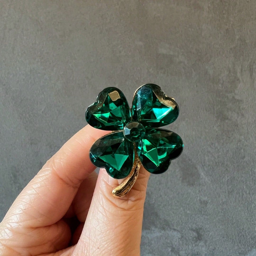 Talismã Da Sorte: Broche De Cristal Trevo De Quatro Folhas Verde Da ...