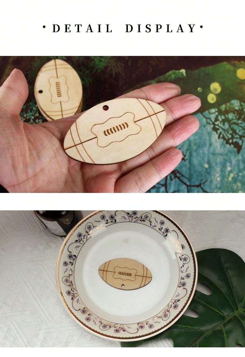 10pcs 7cm/2.76inch Rugby Wooden Blank Wood Rugby Shaped Slices Cutouts ...