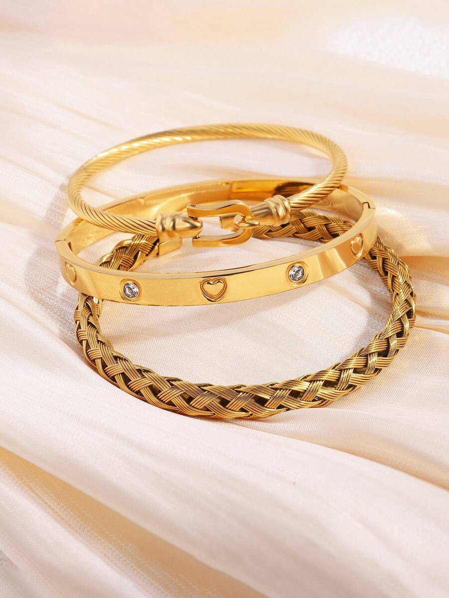 3 Pcs Neutral Stainless Steel Combination Bracelet Combination | SHEIN USA