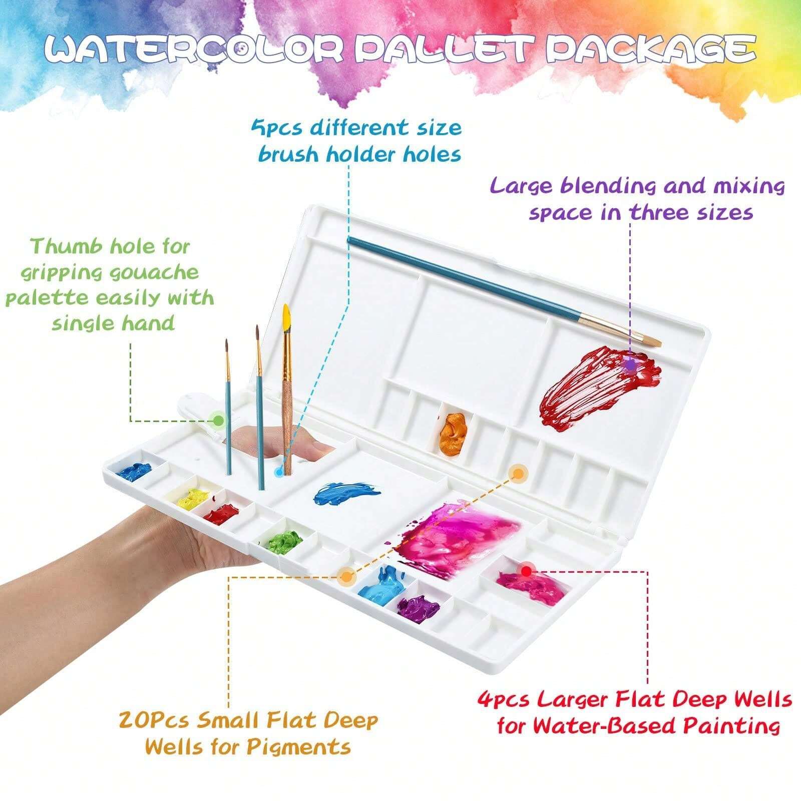 Watercolor Palette, Large Watercolor Palette With 24 Wells And 5 Mixing ...