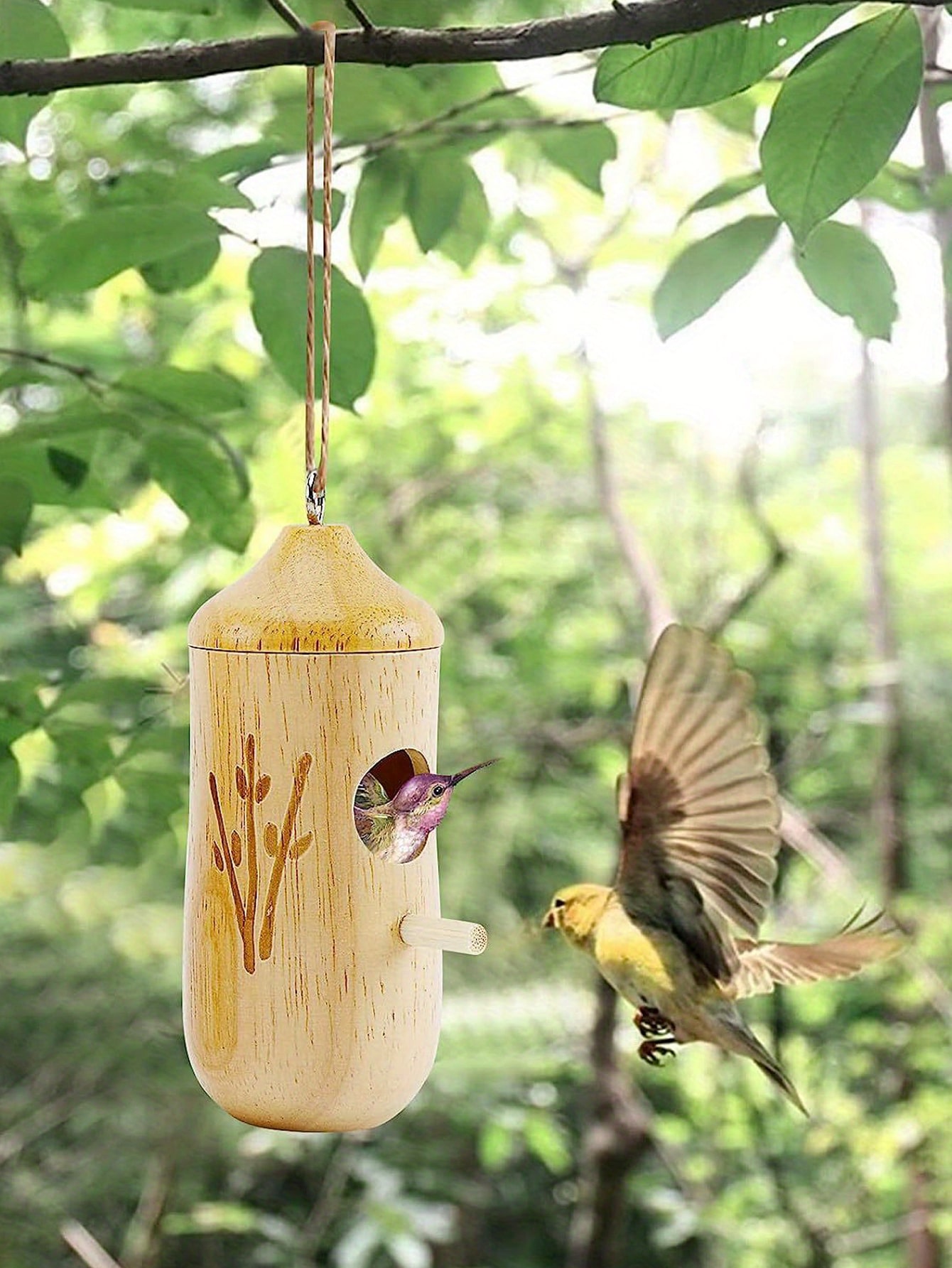 Outdoor Hummingbird House - Handcrafted Wooden Nest For Attracting ...