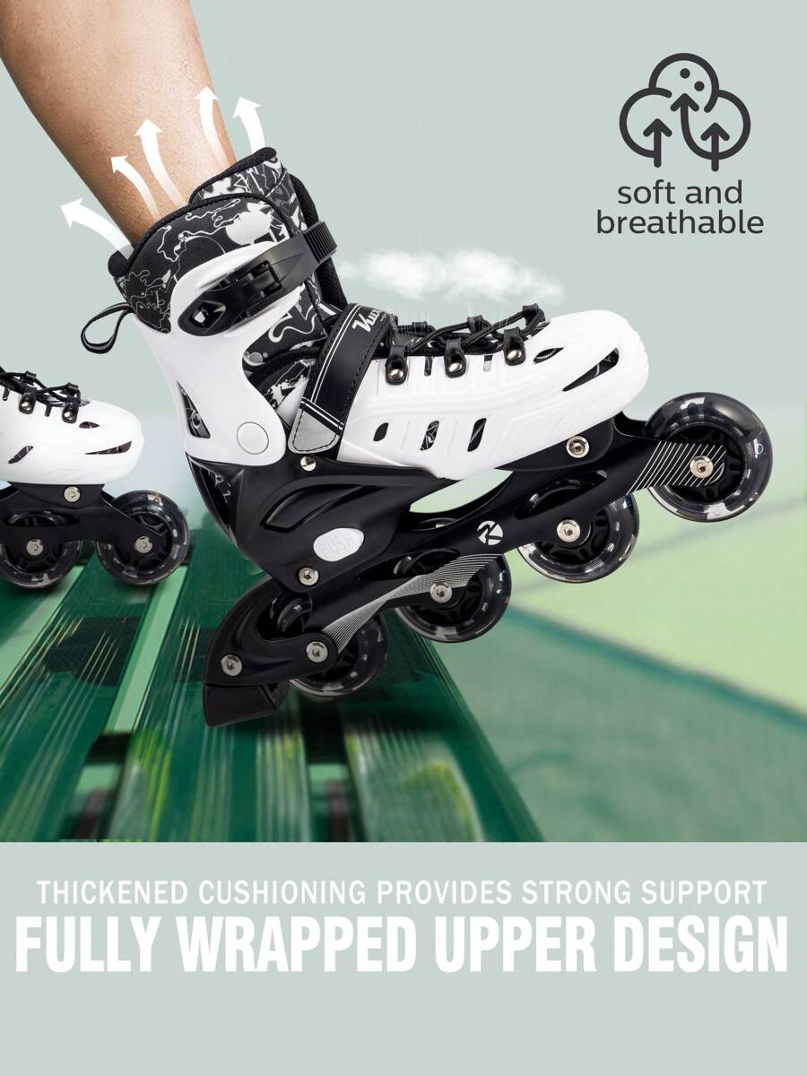 Black And White Inline Skates, Adjustable Fun Illuminating Skates For ...