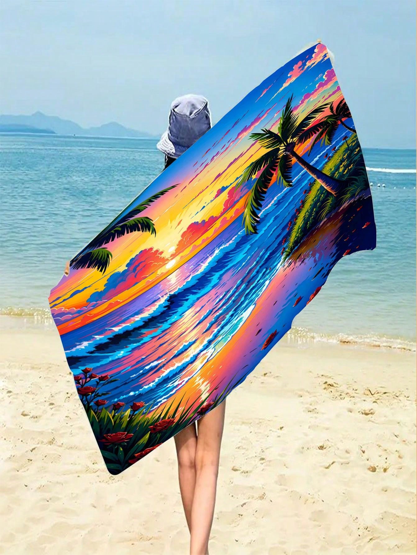 Sunset Beach Pattern Beach Towel | SHEIN EUR