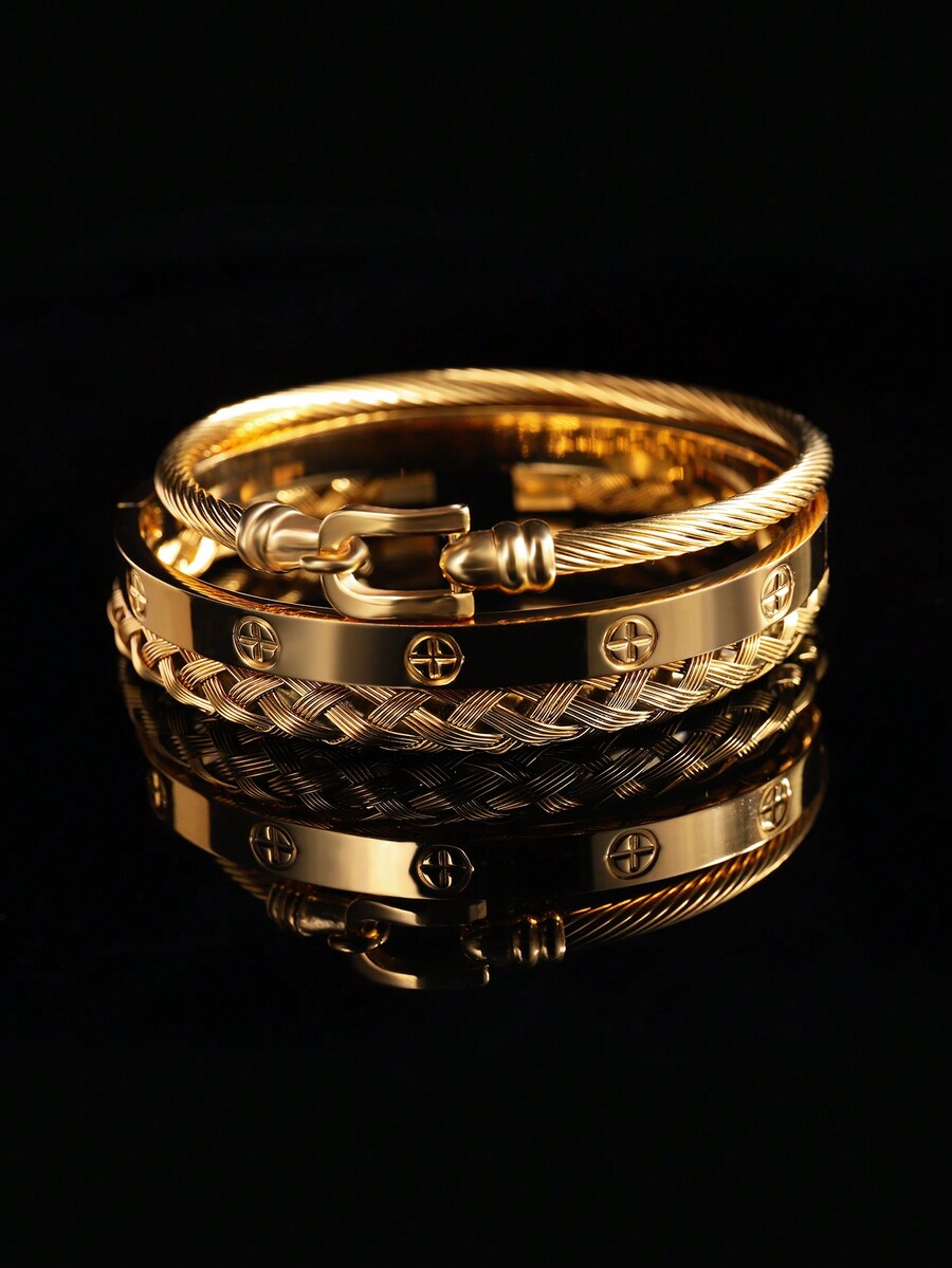 3 Pcs Neutral Stainless Steel Combination Bracelet Combination | SHEIN USA