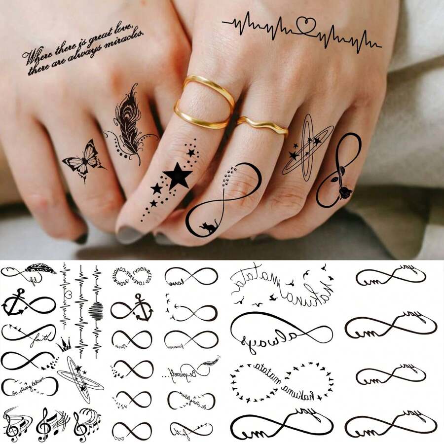 15pcs Cute Small Infinity Symbol Temporary Tattoos For Women On Neck ...
